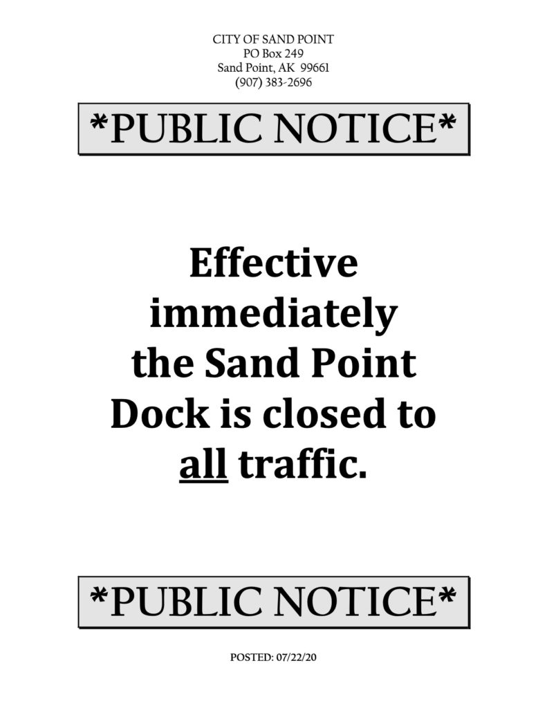 City of Sand Point Notice – City Dock Closed To Public - 830 AM KSDP ...